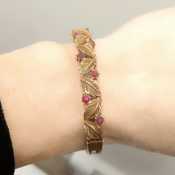 Vintage | Jewelry | Vintage Gold Ruby Bangle Bracelet | Poshmark